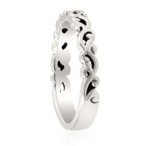 14k White gold Hand Carved Womens Wedding Band Filigree Vintage Stackable Ring - Size 8.5