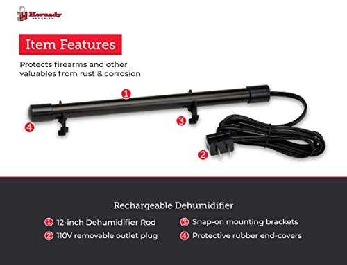 Hornady Gun Safe Dehumidifier Rod 12 Inch, Black, 95903 - Maintenance-Free Plug-In Electric Dehumidifier Eliminates Moisture for Gun Safes & Cabinets to Help Prevent Rust & Corrosion in Your Gun Vault