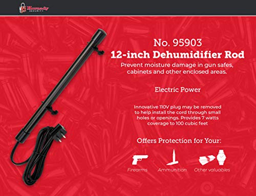 Hornady Gun Safe Dehumidifier Rod 12 Inch, Black, 95903 - Maintenance-Free Plug-In Electric Dehumidifier Eliminates Moisture for Gun Safes & Cabinets to Help Prevent Rust & Corrosion in Your Gun Vault