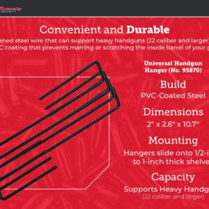 Hornady Universal Handgun Hangers, 95870, 4pk - Maximize Gun Safe Space with Easy Access Under Shelf Storage Gun Hangers -PVC Coated Steel Wire Pistol Holder Protect & Store 22 Caliber Handgun & More