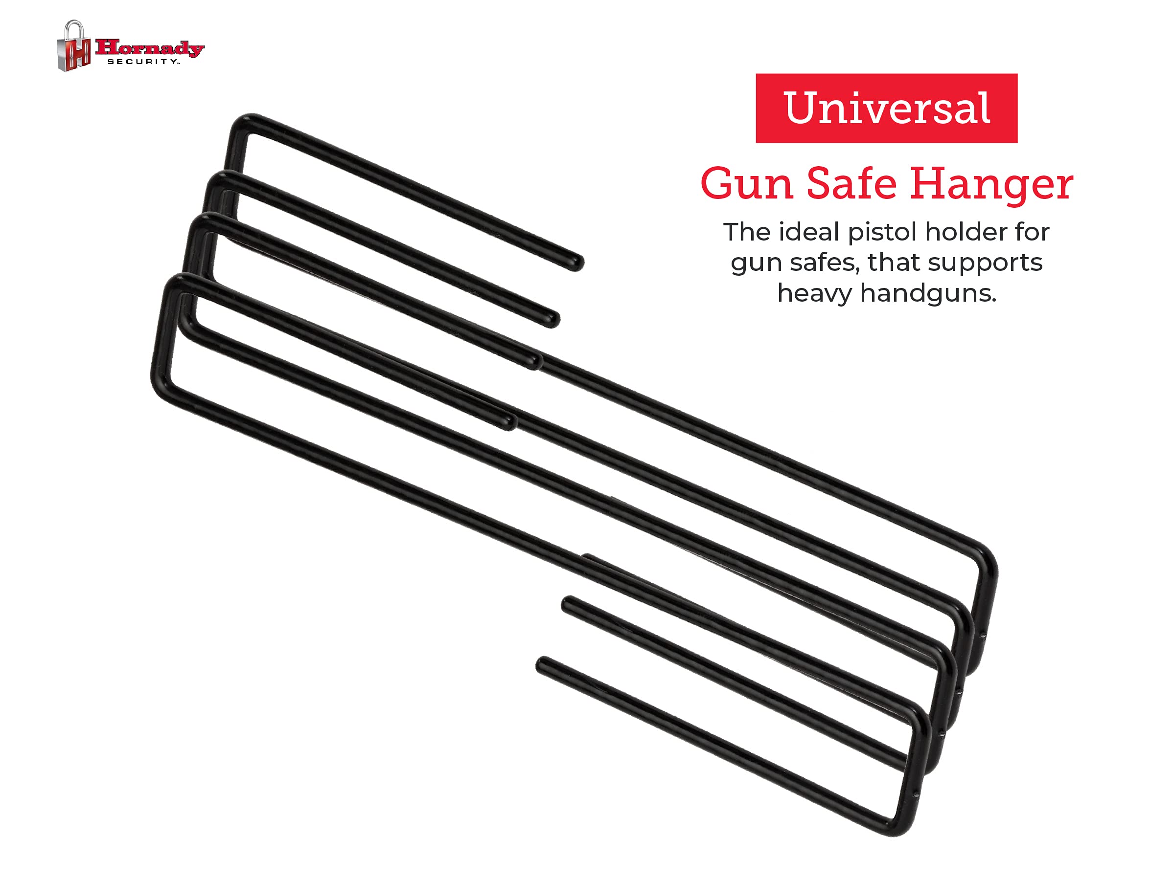 Hornady Universal Handgun Hangers, 95870, 4pk - Maximize Gun Safe Space with Easy Access Under Shelf Storage Gun Hangers -PVC Coated Steel Wire Pistol Holder Protect & Store 22 Caliber Handgun & More