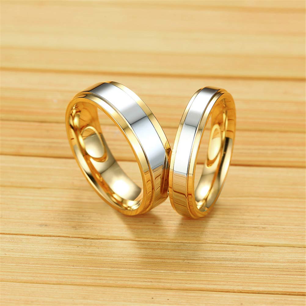 Classic Mens Womens Stainless Steel Ring Two-tone Cool Wedding Engagement Band Couples Fashion Jewelry 6mm Size 7