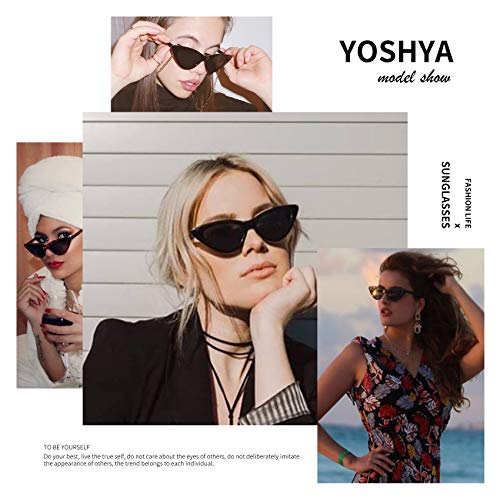 YOSHYA Retro Vintage Narrow Cat Eye Sunglasses for Women Clout Goggles Plastic Frame (Black Grey)