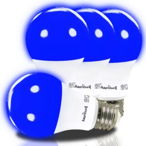 ameriluck 4-pack deep cobalt blue light color a19 led bulbs for porch and bedroom, 7w (60w equivalent), e26 medium base, waterproof for outdoor use