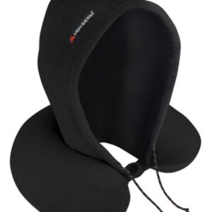 High Sierra, Hooded Travel Pillow, Blocks Cold drafts, Use Also as Light Blocker, Pure Soft Memory Foam, Provides Exceptional Neck Support, ONE SNAP Closure, Black