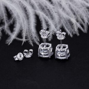 DovEggs Moissanite Stud Earrings for Women14K White Gold Post 4ct 8mm G-H-I Color Cut Moissanite Stud Earring Push Back Sterling Silver Earrings