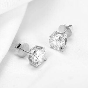 DovEggs Moissanite Stud Earrings for Women14K White Gold Post 4ct 8mm G-H-I Color Cut Moissanite Stud Earring Push Back Sterling Silver Earrings