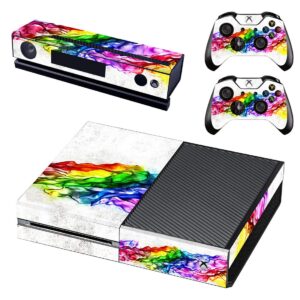 fottcz whole body vinyl sticker decal cover for xbox one console and two controller - rainbow band