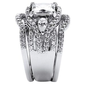 AONEW Women Engagement Wedding Ring Set White Gold 3pcs Princess White Cz Size 5-12 Size 9