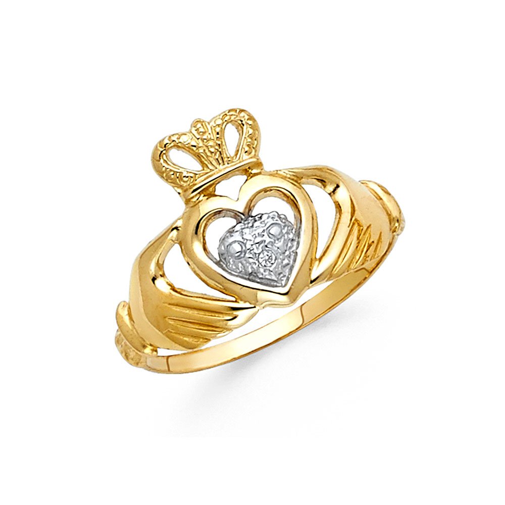 FB Jewels 14K White and Yellow Gold Two Tone Celtic Claddagh Friendship Ring Size 5