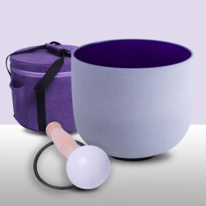 ENERGYSOUND 432Hz Perfect Pitch A Third Eye Chakra Indigo Color Frosted Quartz Crystal Singing Bowl 8 inch + Carrier Bag mallet & o-ring included