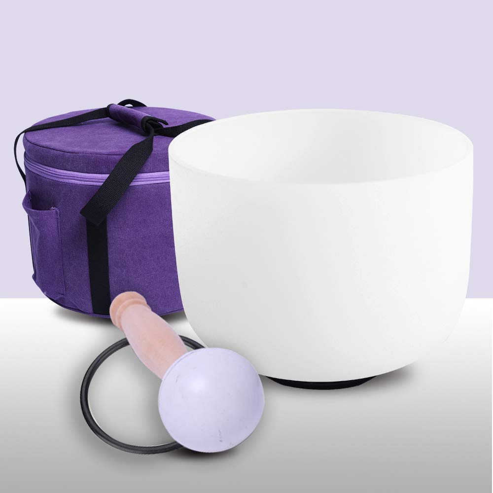 ENERGYSOUND 432Hz Perfect Pitch B Note Crown Chakra Frosted Quartz Crystal Singing Bowl 8" +Carrier Bag mallet and o-ring included