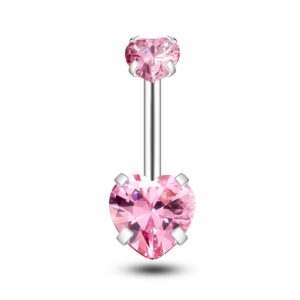 gabry&jwl love belly button rings double heart zircon 14g 316l stainless steel navel ring cz belly rings piercing jewelry (pink)