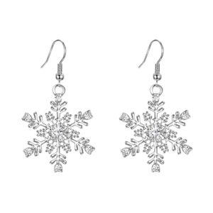 ever faith women's austrian crystal winter party snowflake pierced hook dangle earrings clear silver-tone