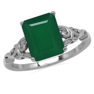 silvershake 3.29 ctw 10x8mm natural octagon shape emerald green agate white gold plated 925 sterling silver filigree leaf solitaire ring may gemstone birthstone size 6