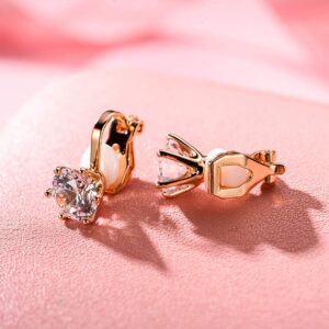 14K Rose Gold Plated 1.5 Carat CZ Clip-On Earrings - 7.5mm Round Cut Simulated diamond Clip-ons