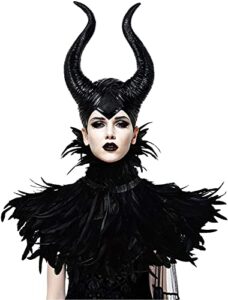 homelex evil queen feather horns costume for women black cape halloween headpiece shawl accessories