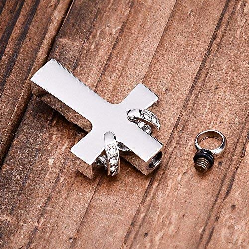 MEMORIALU Cross Mom Urn Necklaces for Ashes Cremation Crucifix Keepsake Memorial Women Stainless Steel Pendant Necklace