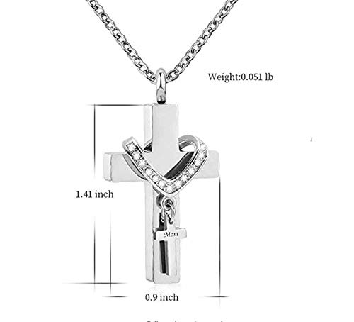 MEMORIALU Cross Mom Urn Necklaces for Ashes Cremation Crucifix Keepsake Memorial Women Stainless Steel Pendant Necklace