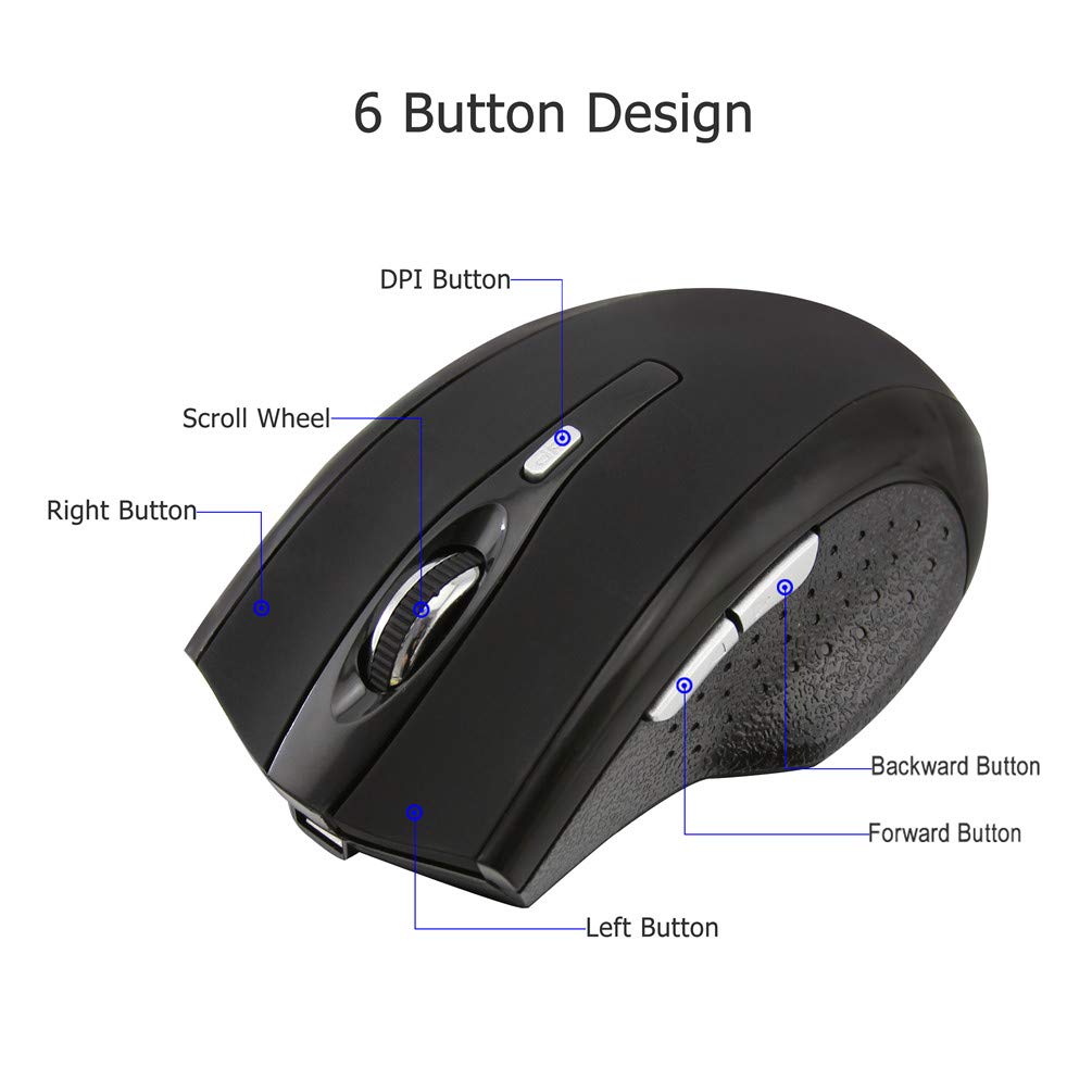 Bluetooth Wireless Mouse,Rechargeable Silent Mouse 16000 DPI 6 Buttons Mice for Notebook PC Laptop Computer Windows/Android Tablet/Microsoft/MacBook Pro (Black 2)