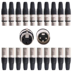 glarks 20 pack xlr 3 pin male/female plugs audio mic microphone cable plug connector audio socket, black sliver housing