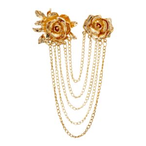 Knighthood Brooch Pin Elegant Gold Rose with Hanging Chains Formal Executive Lapel Pin Accessories for Men Women