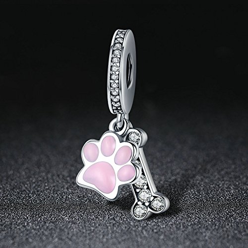 I Love My Dog Paw Puppy Bone Original 925 Sterling Silver Charm Beads with Clear Cubic Zirconia Love Pets Dog Cat Paw Animal Charms for Bracelets Girl Women Christmas Jewelry (A)