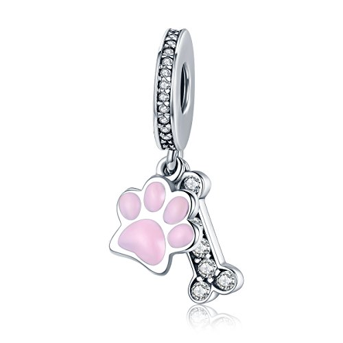 I Love My Dog Paw Puppy Bone Original 925 Sterling Silver Charm Beads with Clear Cubic Zirconia Love Pets Dog Cat Paw Animal Charms for Bracelets Girl Women Christmas Jewelry (A)