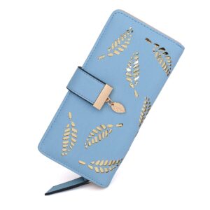 women's long short leather money clip card case holder purse zipper buckle elegant clutch wallet（pair） (blue large)