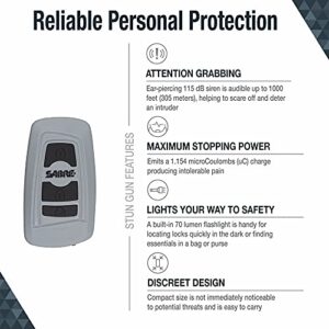 SABRE Compact Stun Gun, Flashlight & Personal Alarm –Rechargeable 3-in-1 Personal Safety Tool w/ Wrist Strap for Quick Access