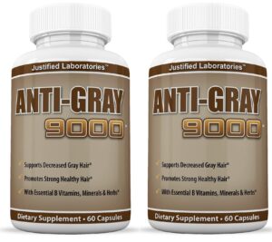 justified laboratories anti gray hair 9000 helps restore natural hair color 60 capsules per bottle 2 pack