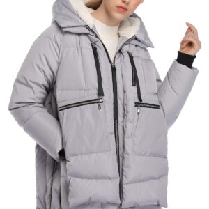 FADSHOW Women's Winter Thickened Down Jackets Long Down Coats Warm Parka with Hood,Grey,S