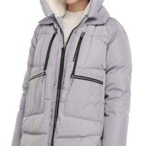 FADSHOW Women's Winter Thickened Down Jackets Long Down Coats Warm Parka with Hood,Grey,S