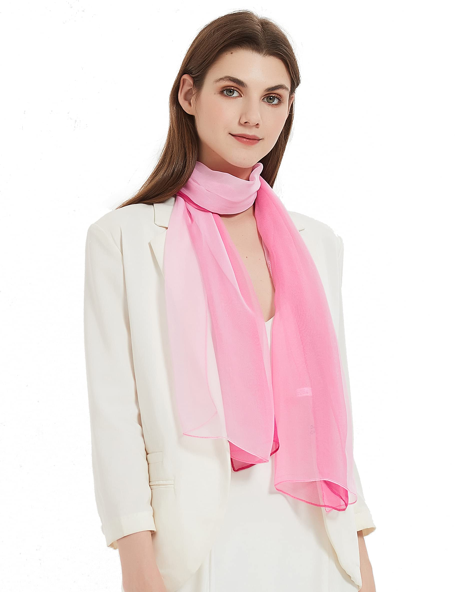 PANTONIGHT Oblong Pink Ombre Chiffon Scarf Pink Gradient Lightweight Scarf for Women 701