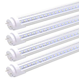 kalina 2ft led tube lights, 15w(30w fluorescent bulb replacement) v shaped, 6000k cool white, ballast bypass, clear cover, 4-pack