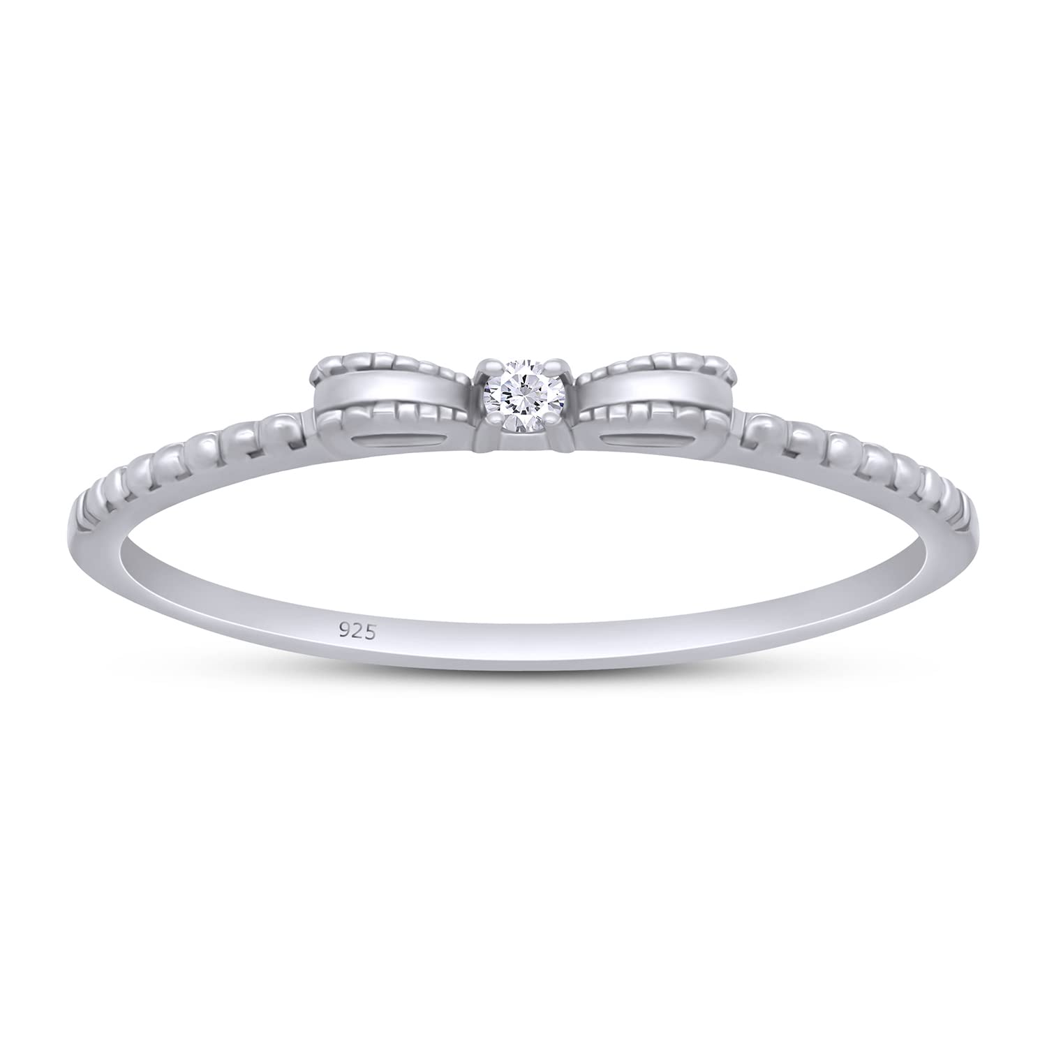 AFFY 14k White Gold Over Sterling Silver Round Shape White Cubic Zirconia Bow Ring Size 12.5