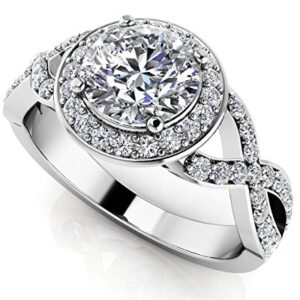 jsjewels 14K White Gold Plated 0.91 Ct Round Cut Sim Diamond Twist Wedding Engagement Ring