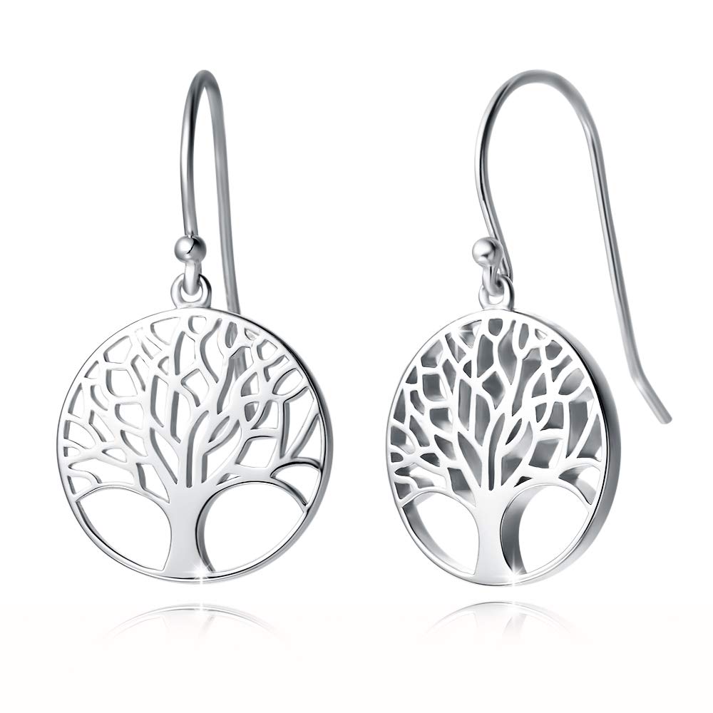 Agvana Sterling Silver Tree of Life Earrings for Women Family Tree Dangle Drop Earrings Anniversary Jewelry Birthday Gifts for Women Mom Lady Wife Lover Grandma Her, Diameter 0.6”