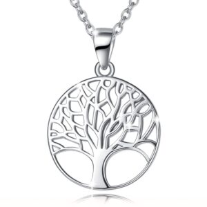 agvana sterling silver necklace for women family tree of life pendant necklace dainty jewelry anniversary birthday gifts for women mom grandma wife daughter her yourself, 16"+2"