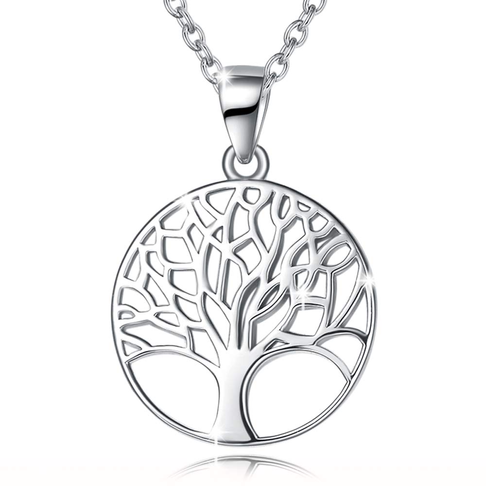 AGVANA Sterling Silver Necklace for Women Family Tree of Life Pendant Necklace Dainty Jewelry Anniversary Birthday Gifts for Women Mom Grandma Wife Daughter Her Yourself, 16"+2"