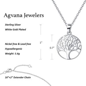 AGVANA Sterling Silver Necklace for Women Family Tree of Life Pendant Necklace Dainty Jewelry Anniversary Birthday Gifts for Women Mom Grandma Wife Daughter Her Yourself, 16"+2"