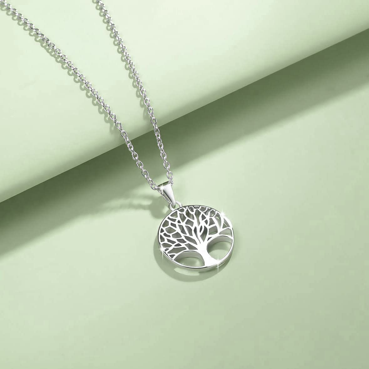 AGVANA Sterling Silver Necklace for Women Family Tree of Life Pendant Necklace Dainty Jewelry Anniversary Birthday Gifts for Women Mom Grandma Wife Daughter Her Yourself, 16"+2"