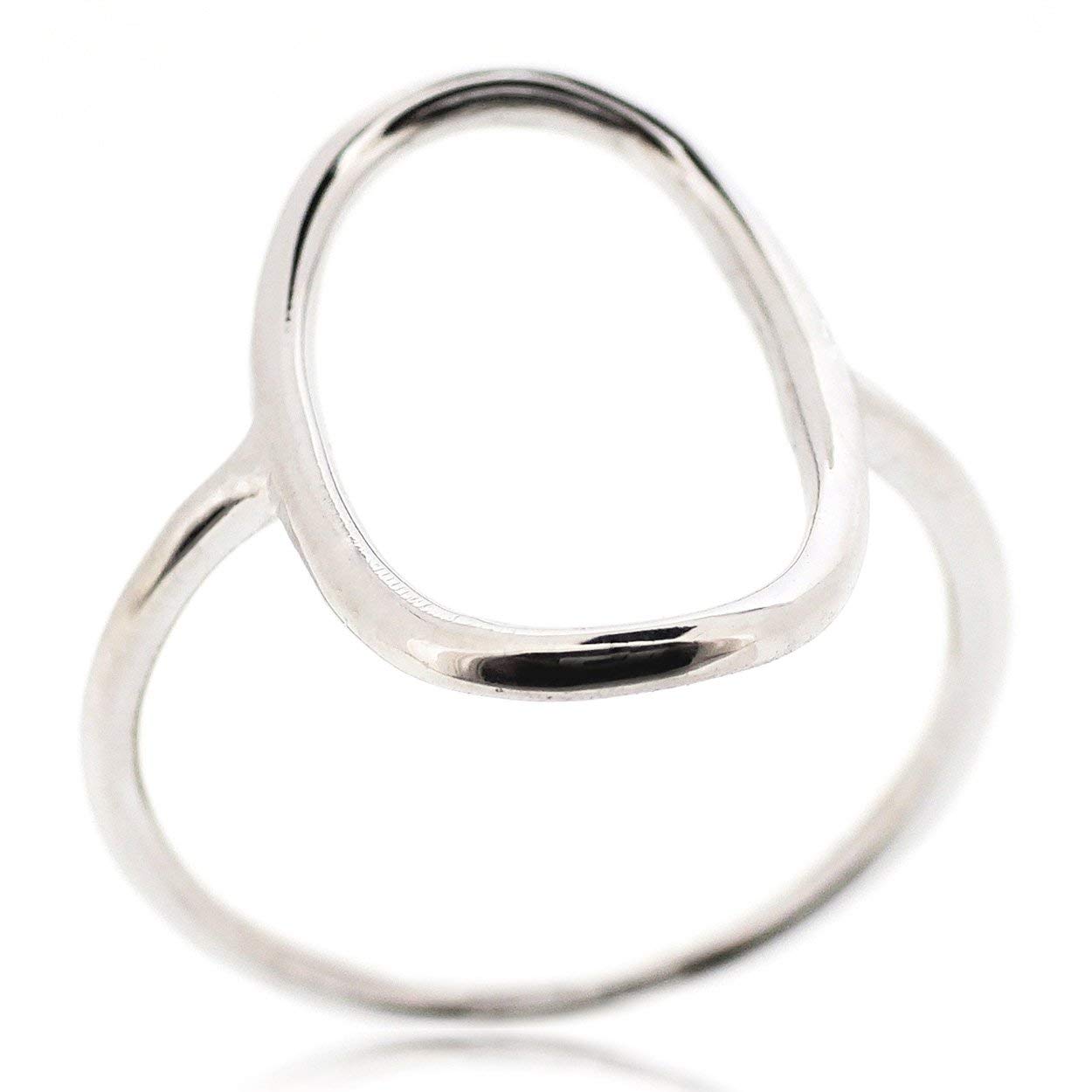 SOVATS Long Open Circle Ring for Women 925 Sterling Silver Rhodium Plated - Simple, Stylish &Trendy Nickel Free Ring, Size 7