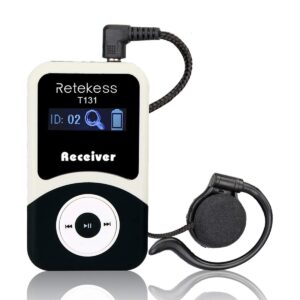 retekess t131 wireless tour guide system receiver with 3.5mm one-side earphone, 99 channels, audio translation system for church school training court factory (use with t130 transmitter)