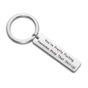 qiier you're pretty fucking awesome keep that shit up keychain best friend gift girlfriend to boyfriend wife to husband gifts (silver)