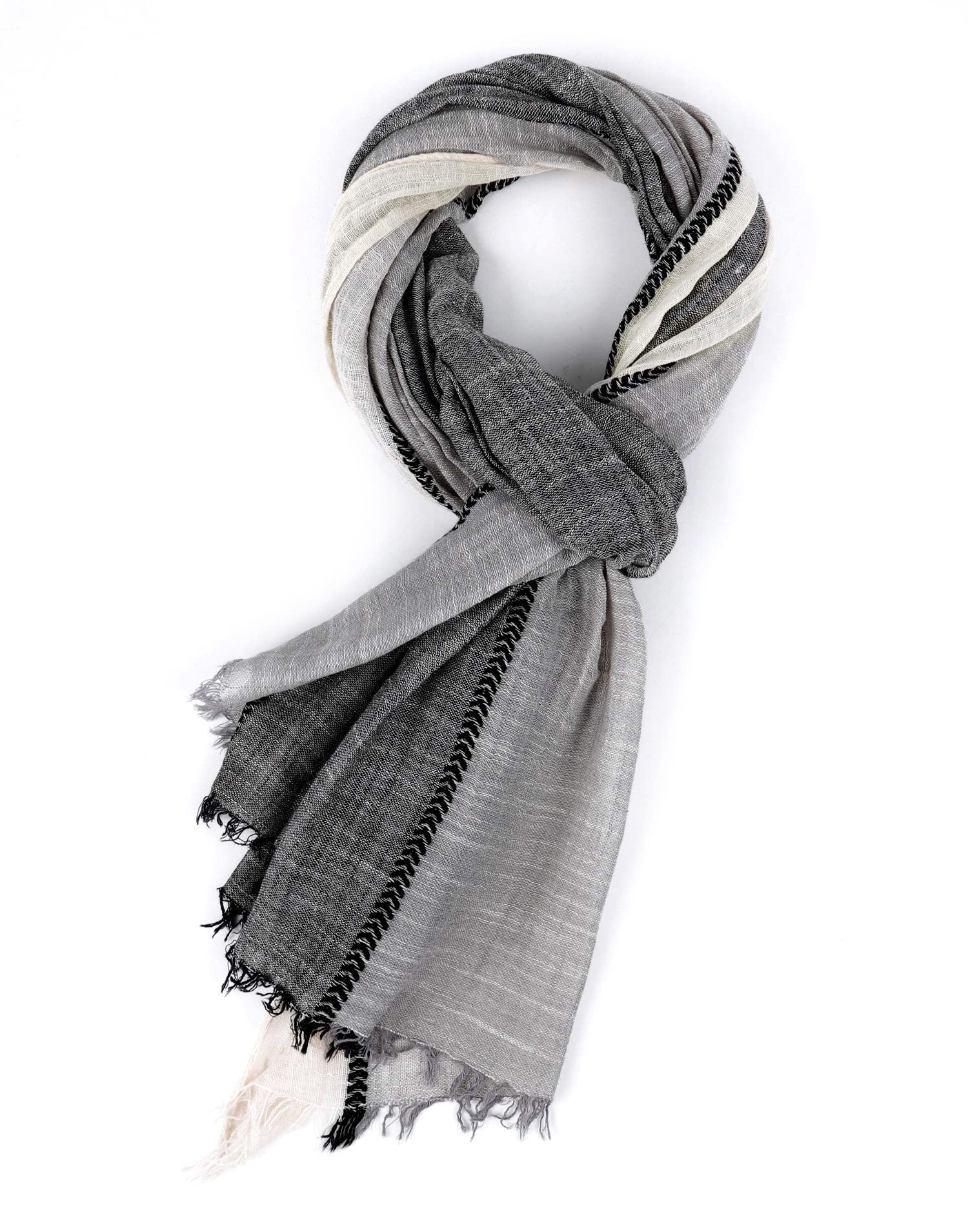 GERINLY Color Block Summer Scarf for Men Long Neck Wraps Shawl Urbanstyle Scarf Gift for Men (Black Gray Beige)