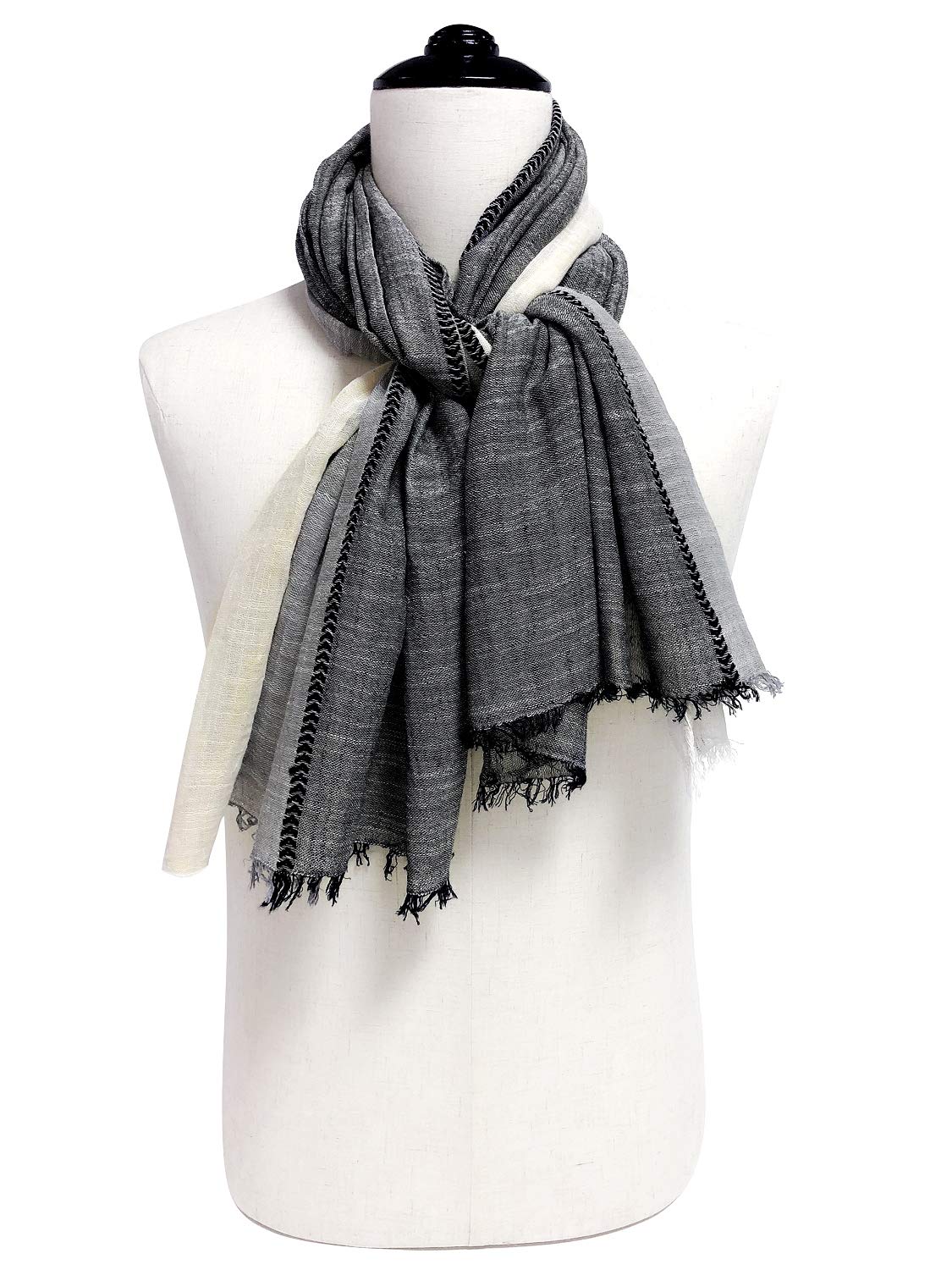 GERINLY Color Block Summer Scarf for Men Long Neck Wraps Shawl Urbanstyle Scarf Gift for Men (Black Gray Beige)