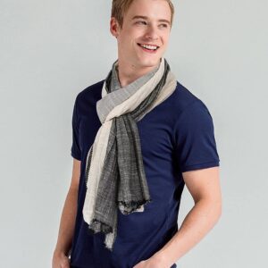 GERINLY Color Block Summer Scarf for Men Long Neck Wraps Shawl Urbanstyle Scarf Gift for Men (Black Gray Beige)