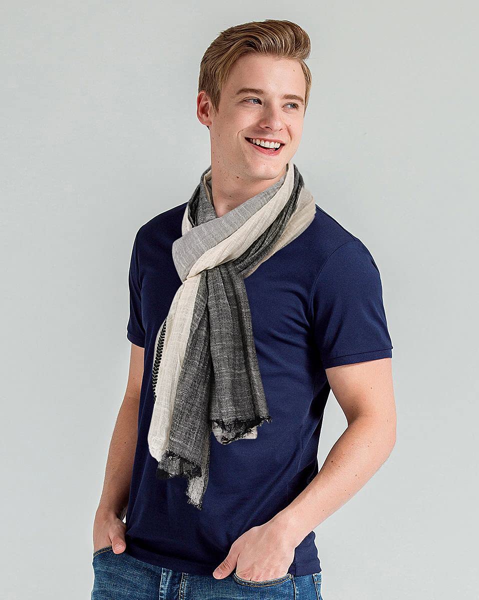 GERINLY Color Block Summer Scarf for Men Long Neck Wraps Shawl Urbanstyle Scarf Gift for Men (Black Gray Beige)