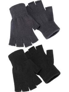 satinior 2 pair unisex half finger gloves winter stretchy knit fingerless gloves in common size